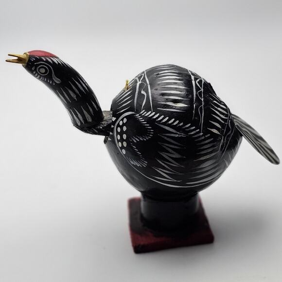 Accents | Vintage Folk Art Mexican Bird Gourd Bobblehead Peahen Black ...